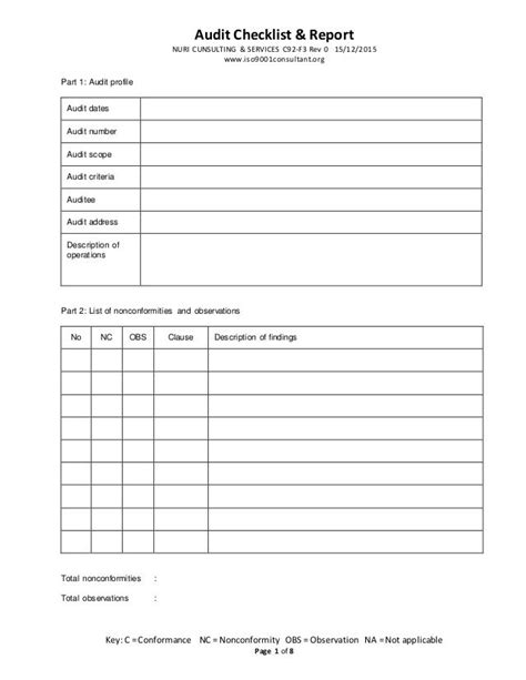 Iso 9001 Internal Audit Report Template 6