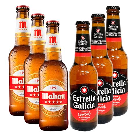 Six Pack Mahou 5 Estrellas Y Estrella Galicia 330 Ml Mahou Lager