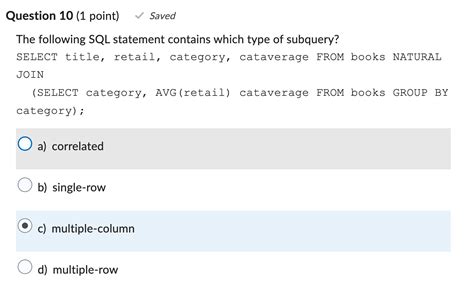Solved The Following SQL Statement Contains What Type Of Chegg