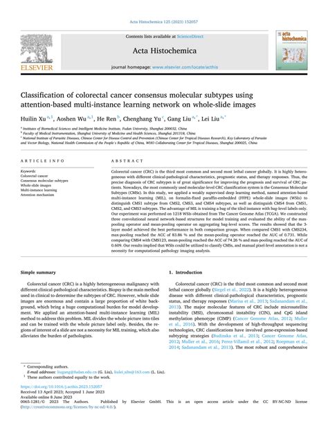 Pdf Classification Of Colorectal Cancer Consensus Molecular Subtypes Using Attention Based