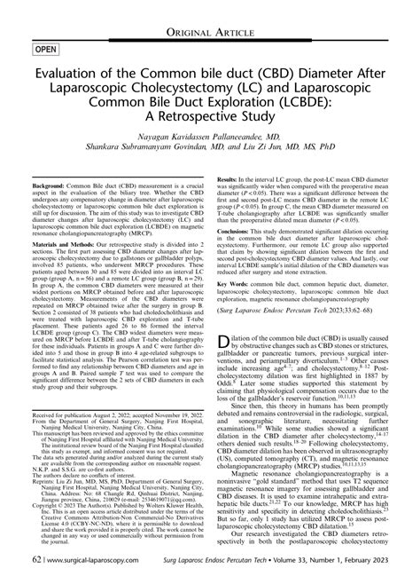 Pdf Evaluation Of The Common Bile Duct Cbd Diameter After Laparoscopic Cholecystectomy Lc