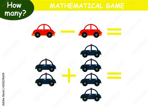 Examples Of Addition And Subtraction With Cars Educational Page With