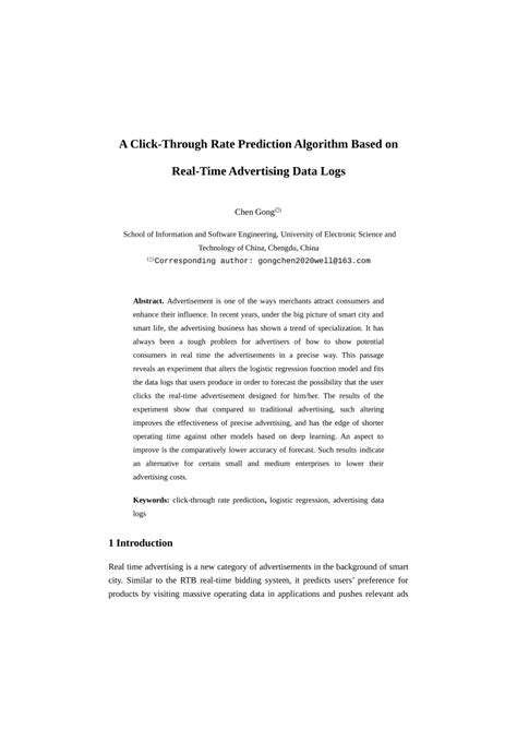Pdf A Click Through Rate Prediction Algorithm Based On Real Time Advertising Data Logs