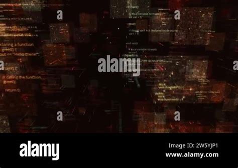 Digital Program Codes Moving Asymmetrically On A Dark Screen Animation