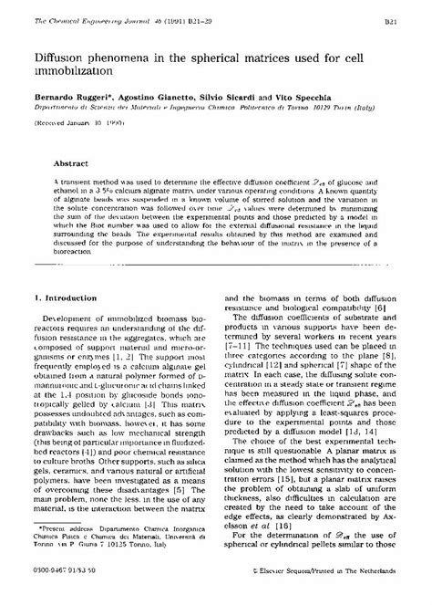 Pdf Diffusion Phenomena In The Spherical Matrices Used For Cell