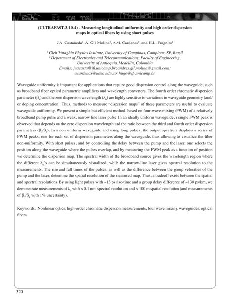 Pdf Measuring Longitudinal Uniformity And High Order Dispersion Maps In Optical Fibers By