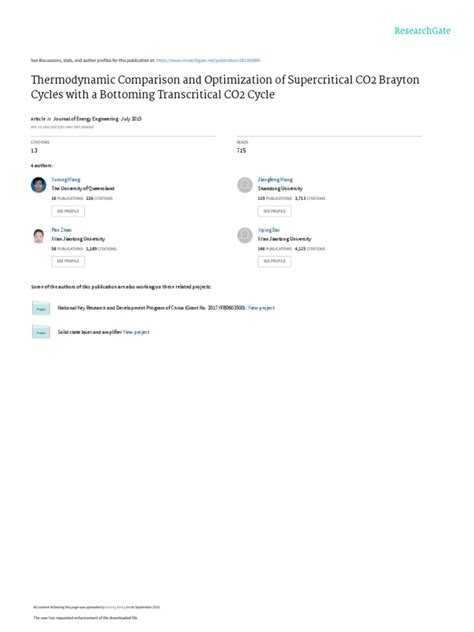 Thermodynamic Comparison And Optimization Of Supercritical Co2 Brayton Cycles With A Bottoming