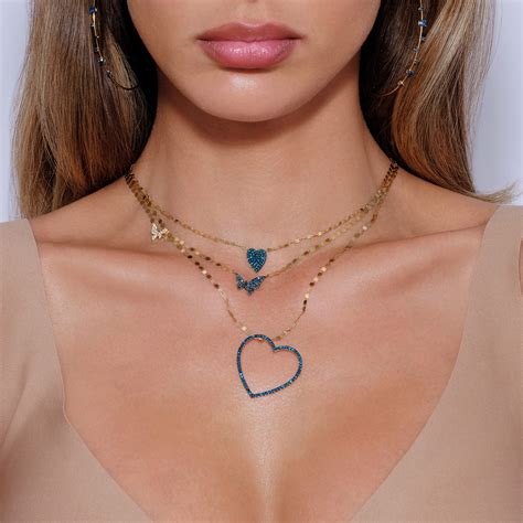 Denim Blue Diamond Heart Necklace
