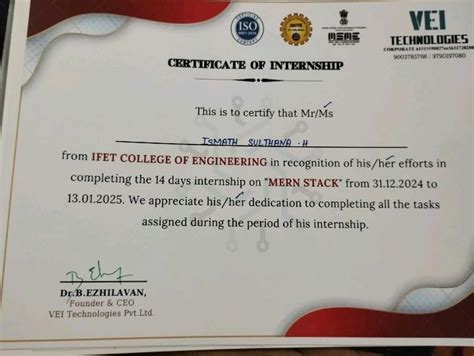 Ismath Sulthanah On Linkedin Internship Mernstack