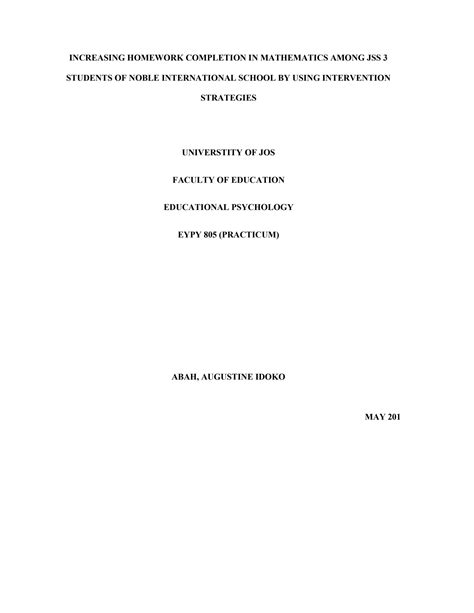 Solution Increasing Homework Completion In Mathematics Among Jss