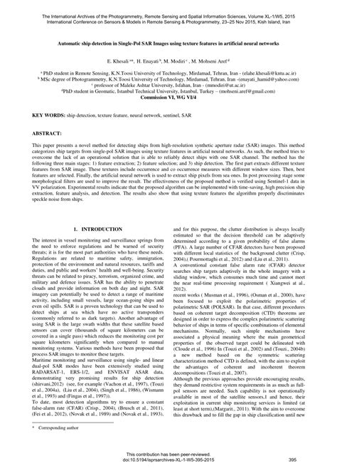 Pdf Automatic Ship Detection In Single Pol Sar Images Using Texture Features In Artificial