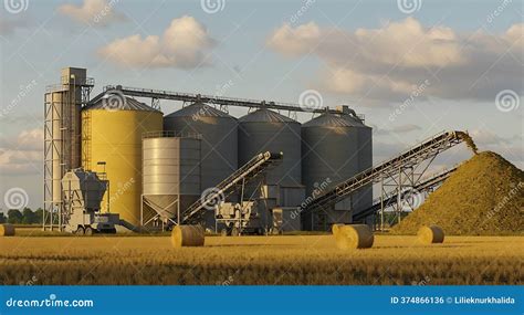 Loading Silos For Grain Cereals Cartoon Vector