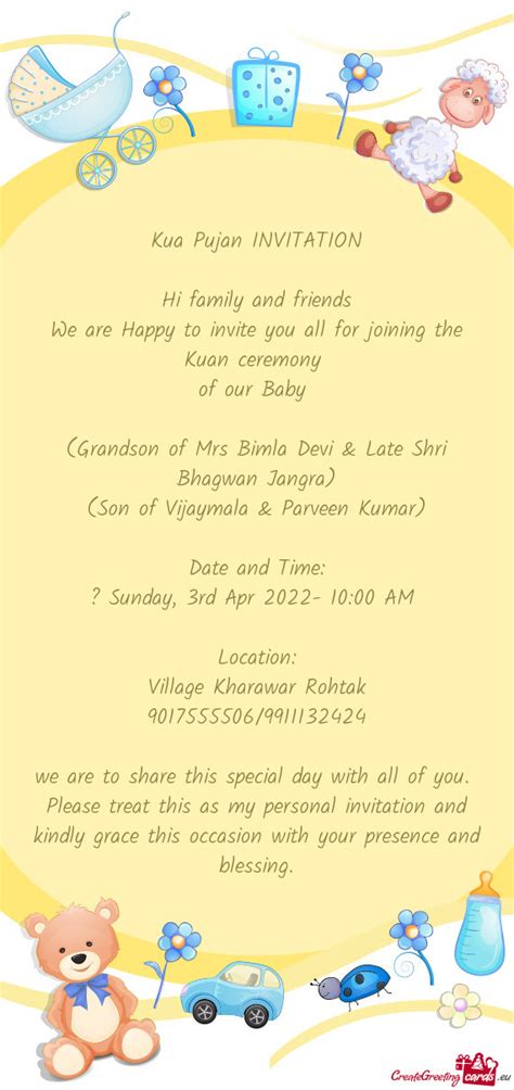 Grandson Of Mrs Bimla Devi And Late Shri Bhagwan Jangra Free Cards