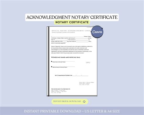 Acknowledgment Notary Certificate Template Notarial Certificate