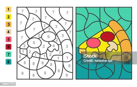 숫자 피자 슬라이스로 색상 어린이 교육 퍼즐 게임 그리기 및 학습 수학을위한 색상 0명에 대한 스톡 벡터 아트 및 기타 이미지 0명 공부 교습 Istock