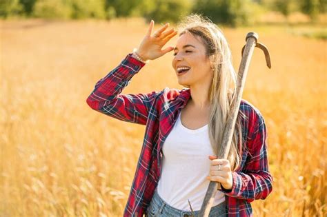 Premium Photo Summer Girl With Hoe Enjoying Nature On The Field