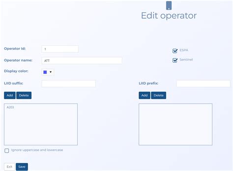 Addedit Operators Screen