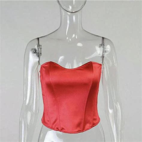 Red Satin Corset Crop Top Details Strapless Depop