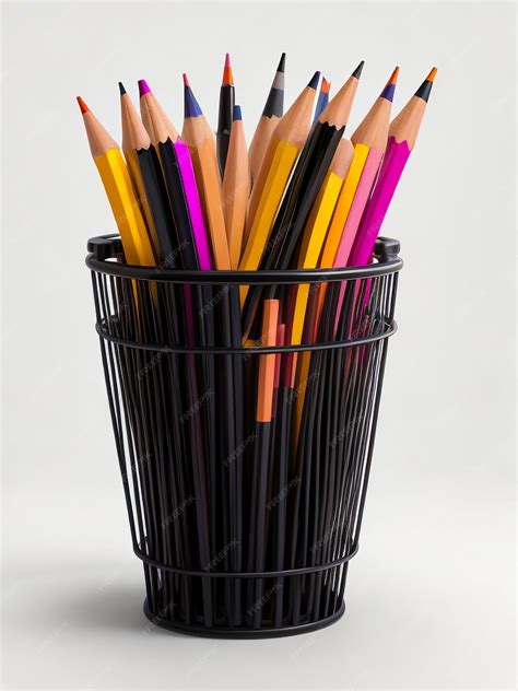 Premium Photo Drawing Pencils Bright Lined Inside Black Basket