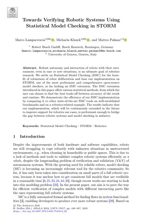 Pdf Towards Verifying Robotic Systems Using Statistical Model Checking In Storm