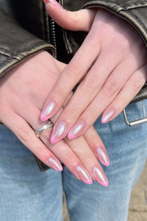 Pink Chrome French Tip Nails Pink Tip Nails Pink Chrome Nails Pink