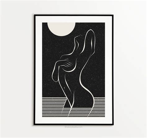 Nude Line Art Woman Silhouette Art Sensual Art Print Moon And Etsy Uk