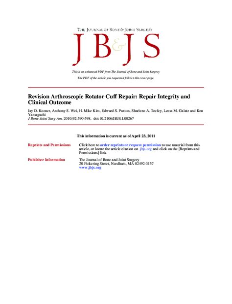Revision Arthroscopic Rotator Cuff Repair Repair Integrity And