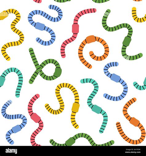 Colored Worms Seamless Pattern Curled Earthworms Background Terrestrial Annelids Worms Hand