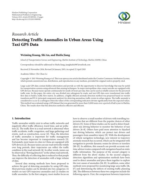 Pdf Detecting Traffic Anomalies In Urban Areas Using Taxi Gps Data
