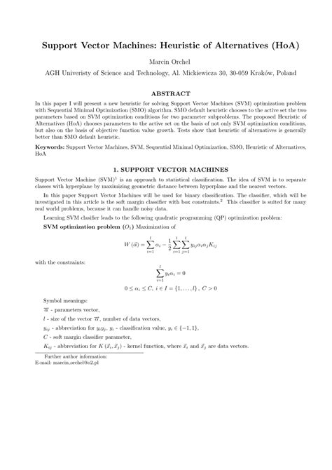 Pdf Support Vector Machines Heuristic Of Alternatives