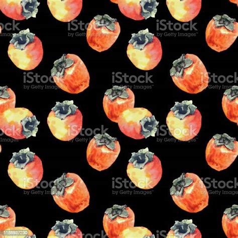 수채화 손 그린 감 과일과 슬라이스 일러스트 원활한 패턴 검은 배경에 격리 가을에 대한 스톡 벡터 아트 및 기타 이미지 가을