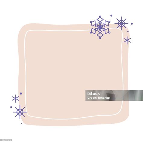 크리스마스 겨울 손으로 그린 파스텔 베이지 색 사각형 프레임 눈송이 현대적인 미니멀리즘 미적 휴가 요소 소셜 미디어 또는 포스터