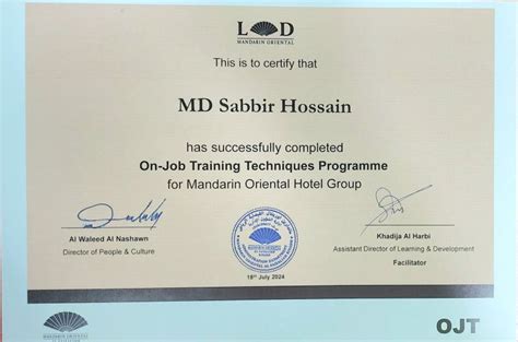 Sabbir Hossain On Linkedin Im Excited To Share That I Have Completed My On The Job Training