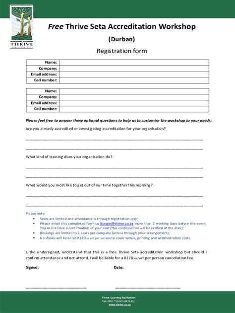 Fillable Online Free Seta Accreditation Workshop Registration Form
