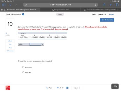 Compute The MIRR Statistic For Project I If The Chegg Com