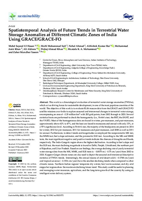 Pdf Spatiotemporal Analysis Of Future Trends In Terrestrial Water Storage Anomalies At