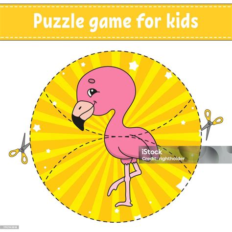 잘라내기 및 재생합니다 아이들을위한 논리 퍼즐 교육 개발 워크 시트 학습 게임 활동 페이지 유치원에 대한 절단 연습 귀여운 만화 스타일의 간단한 평면 고립 벡터 일러스트 0