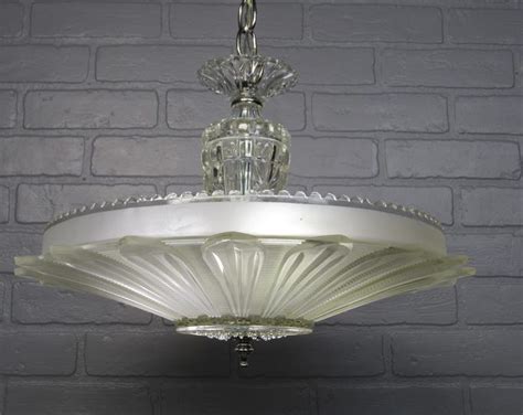 Vintage 1930s Art Deco Semi Flush Mount Ceiling Light 28 Long