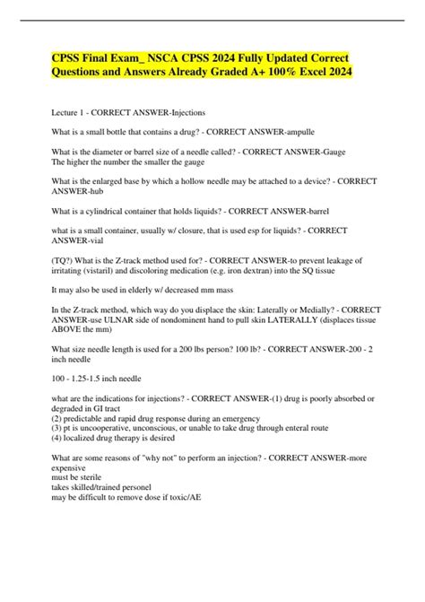 Cpss Final Exam Nsca Cpss 2024 Fully Updated Correct Questions And Answers Already Graded A