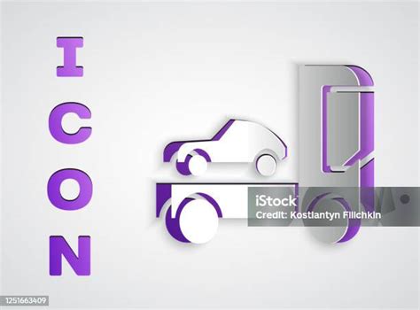 회색 배경에 고립 된 자동차 아이콘의 운송을위한 종이 컷 자동차 수송 트럭 종이 아트 스타일 벡터 일러스트레이션 3차원 형태에 대한 스톡 벡터 아트 및 기타 이미지 Istock