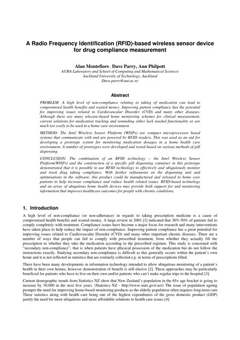 PDF A Radio Frequency Identification RFID Based Wireless Sensor Device For Drug Compliance