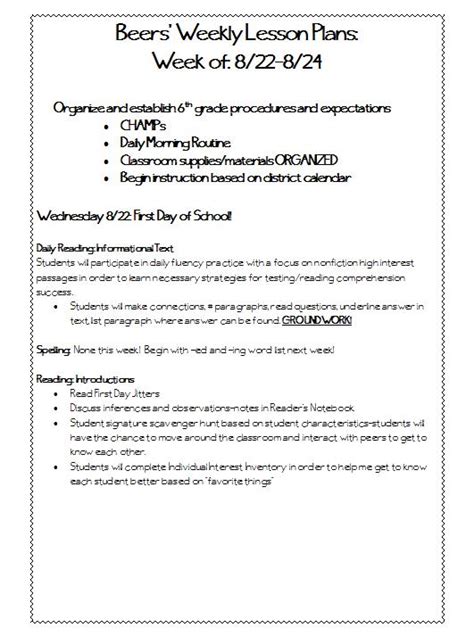 mrs beers language arts class 6th grade reading language arts lesson plans what template