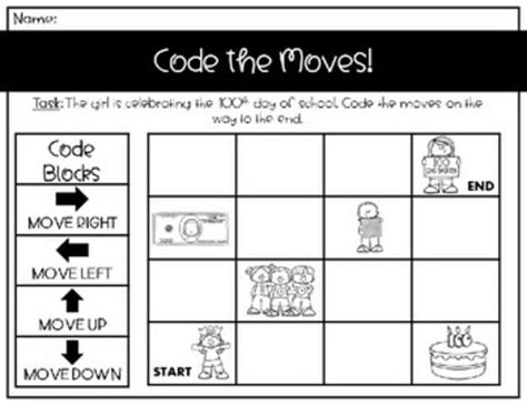 100th Day Activity Coding Unplugged Maze For Elementary Computer Science