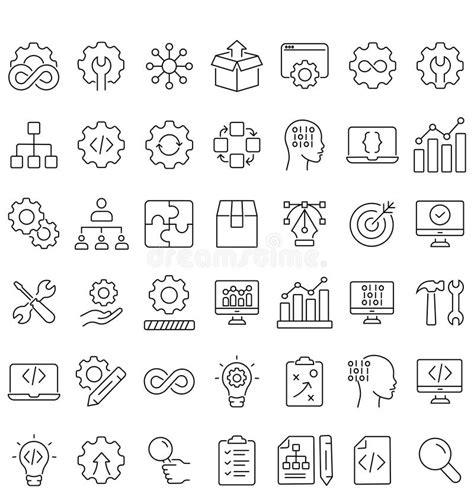 Develops Methodology And Software Development Concept Editable Stroke Outline Icons Set Isolated