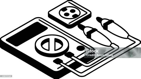 전기 배선 개요 아이소 메트릭 벡터 핸디맨 서비스 기호 주택 수리 표지판 토목 공학 및 건축 계약자 그림 소켓 개념에서 멀티 미터로 현재 전력 확인 감지기에 대한 스톡 벡터