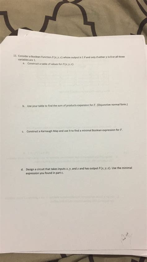 Solved Consider A Boolean Function Fx Y Z Whose Output