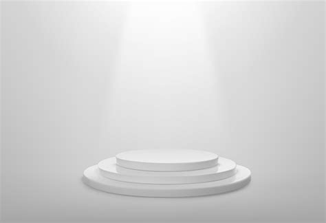 현실적인 흰색 무대 연단입니다 라운드 우승자 받침대 스포트라이트가 있는 조명이 켜집니다 3d 빈 플랫폼 벡터 일루미네이션 1에 대한 스톡 벡터 아트 및 기타 이미지 Istock
