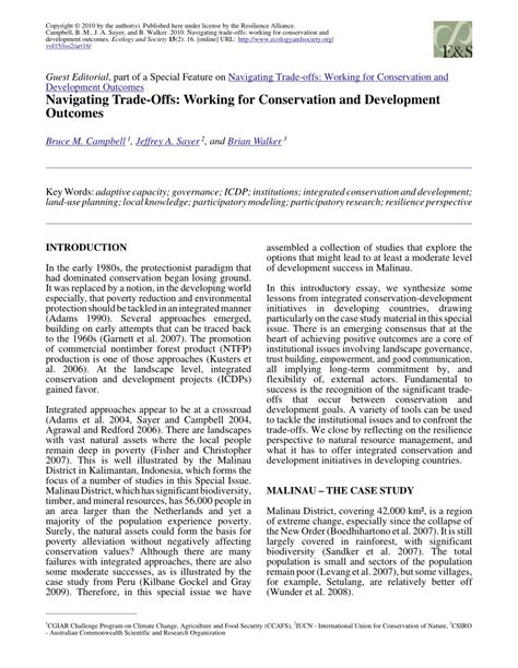 Pdf Navigating Trade Offs Working For Conservation And Development Outcomes