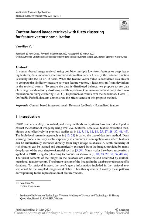 Content Based Image Retrieval With Fuzzy Clustering For Feature Vector Normalization Request Pdf