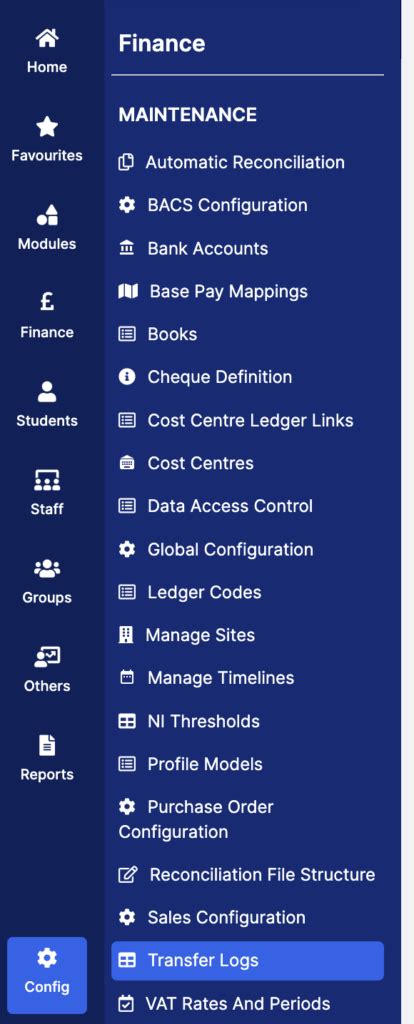 Transfer Logs In Mat Finance Bromcom Documentation Centre